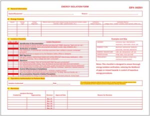 Energy Isolation Form, two sided, 50 sheets per pad – BASF Client Portal